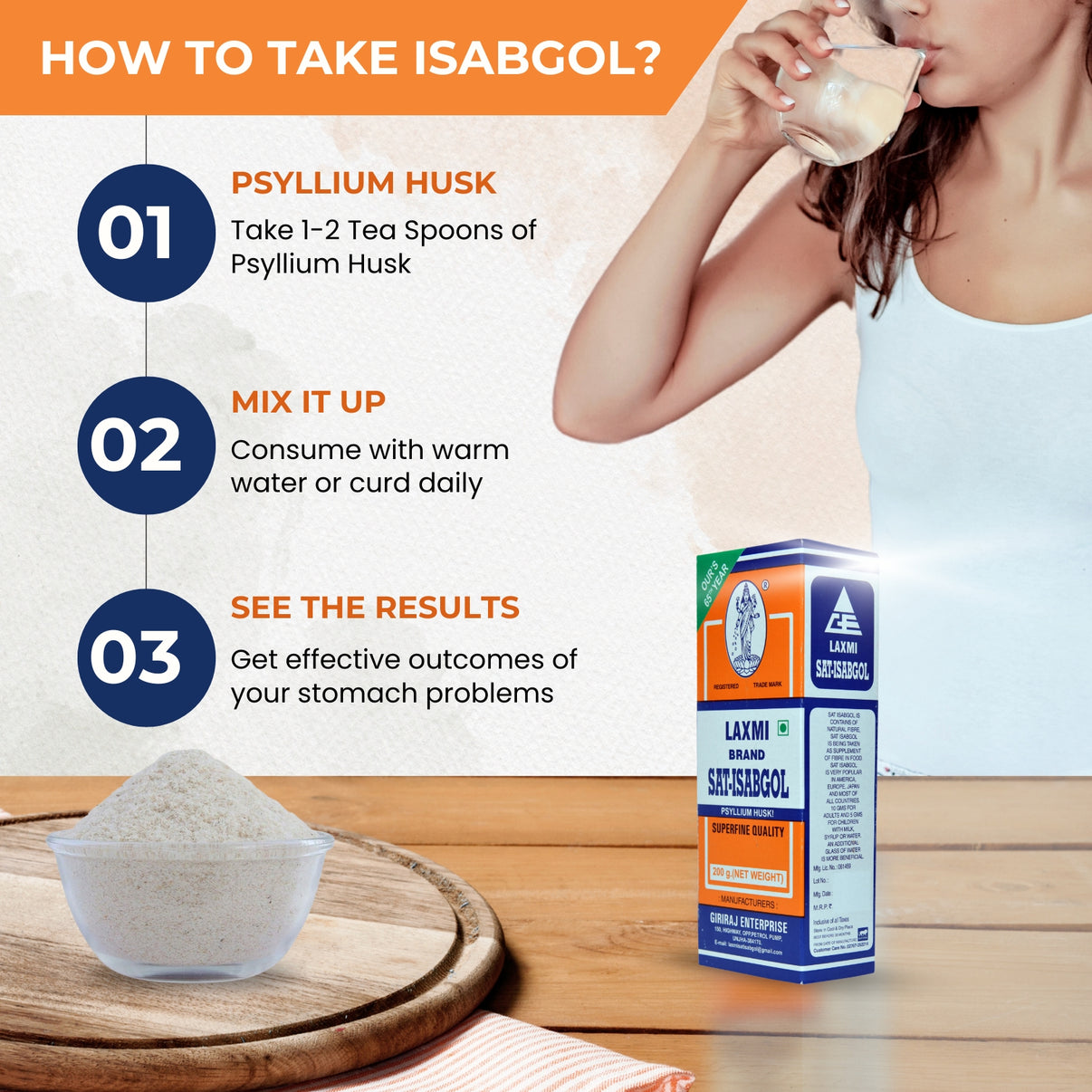 Buy Laxmi Sat-Isabgol 200G Pack of 4 Online | Premium Psyllium Husk for ...